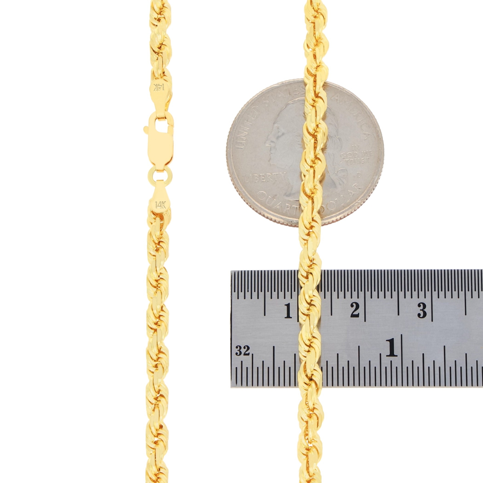 14k Yellow Solid Gold 4mm Mens Diamond Cut Rope Chain Necklace Italian ...