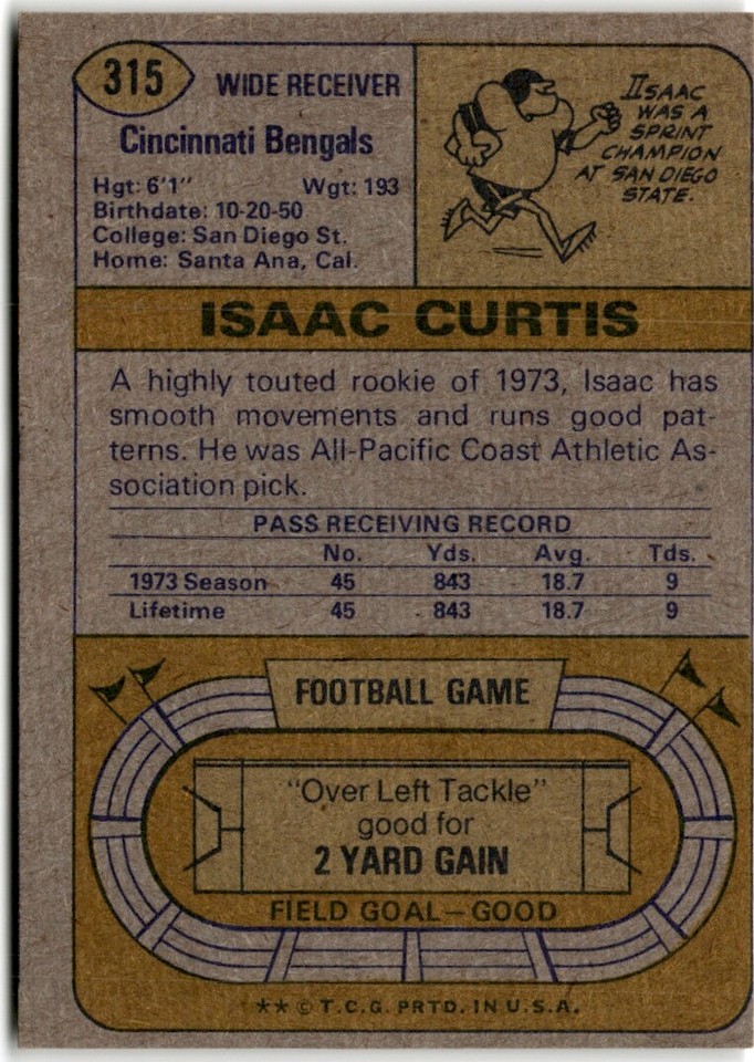 1974 Topps #315 Isaac Curtis | eBay