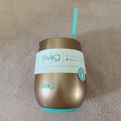 Swig Lite Stemless Wine Travel Tumbler Drink Cup Mug Gold Teal 9oz NEW ...
