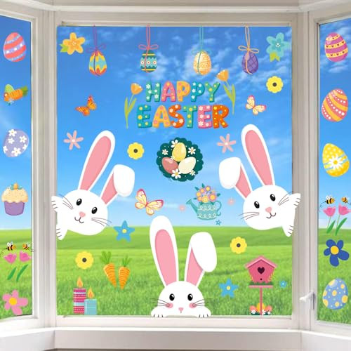 Easter Window Stickers Cartoon Bunny Rabbit Window Clings Reusable PVC ...