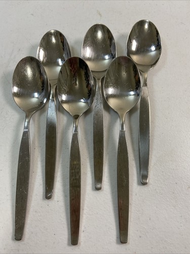 6Pc Oneida Community FROSTFIRE Stainless Flatware Oval Soup Spoons 7 ...