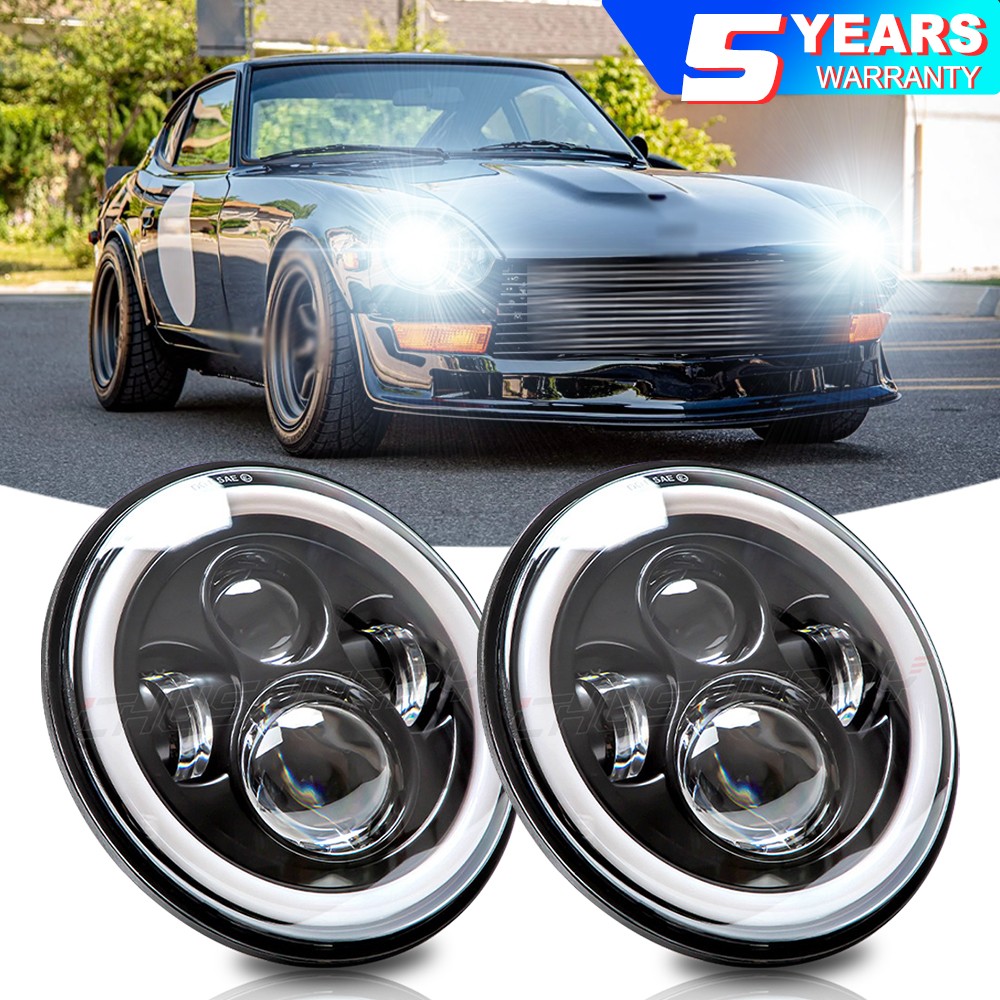 Pair 7" Angel Eye LED Headlight Hi/Lo For Datsun 240Z 260Z 280Z 280ZX ...