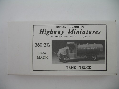 Jordan Highway Miniatures HO Kit 360-212: 1923 Mack Tank Truck | eBay