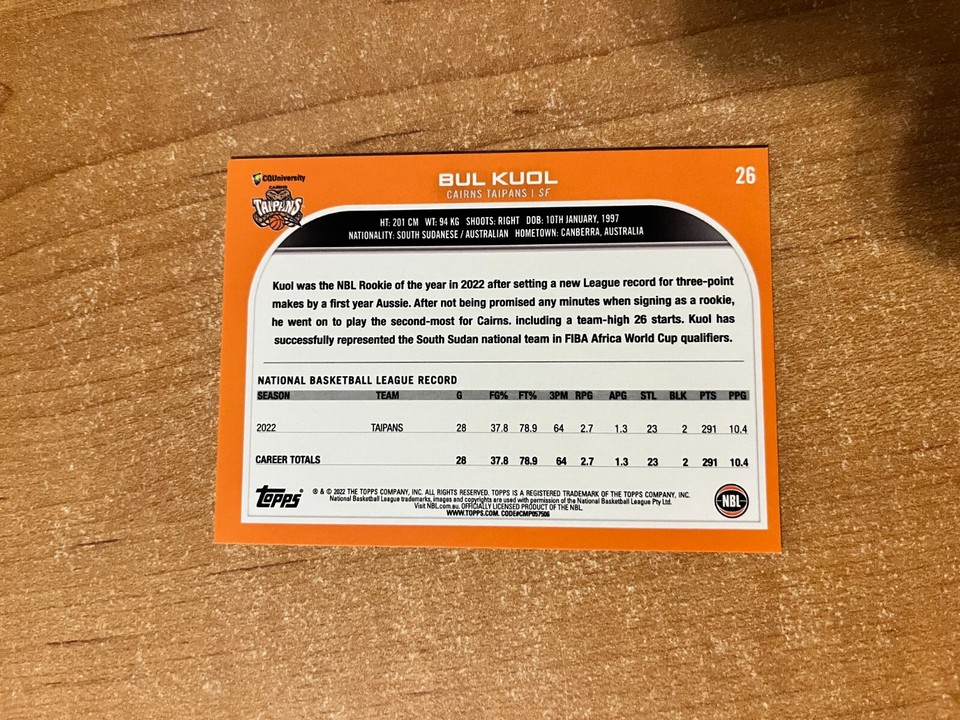 2022-23 Topps NBL - Bul Kuol - #26 Blue Parallel | eBay