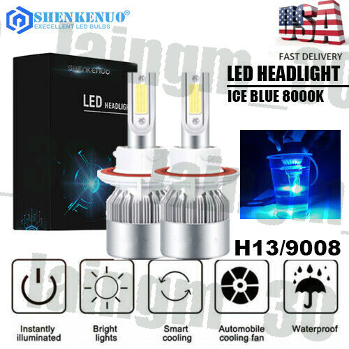 Pair 8000K Ice Blue H13 9008 LED Headlight Hi/Lo Beam Driving Bulbs ...