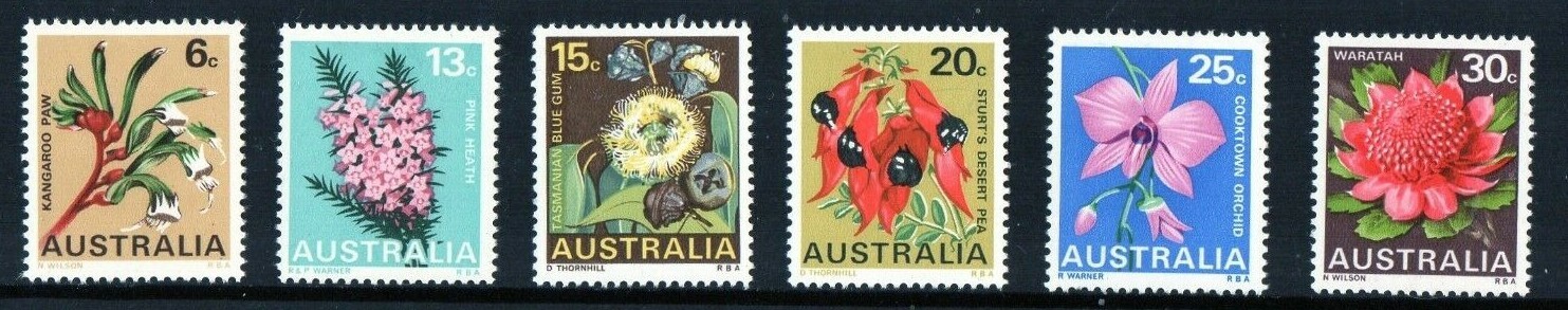 1968 Australia State Floral Emblems Set Of 6 Mint Never Hinged, Clean ...