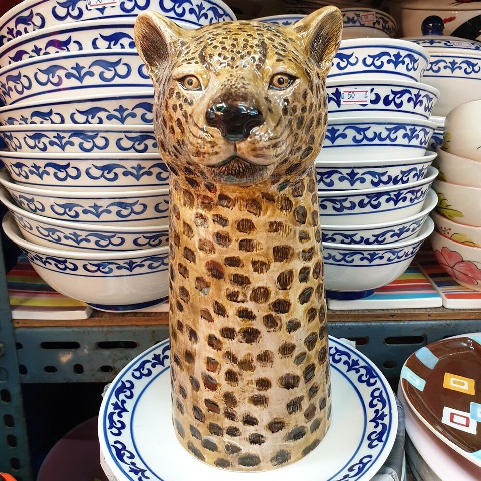 Tall Vase Pot Ceramic Leopard Head Figurine Flower Succulent Plant Home ...