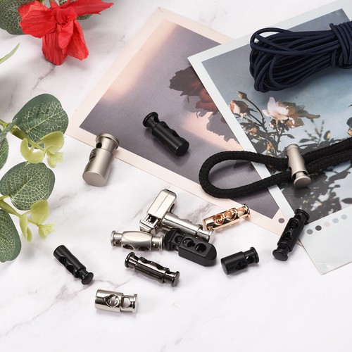 12pcs Double Holes Metal Spring Cord Lock Toggle Stopper, Black Matte ...