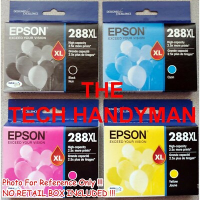 4-PACK EPSON GENUINE 288XL BLACK & COLOR INK (NO RETAIL BOX) EXPRESSION ...