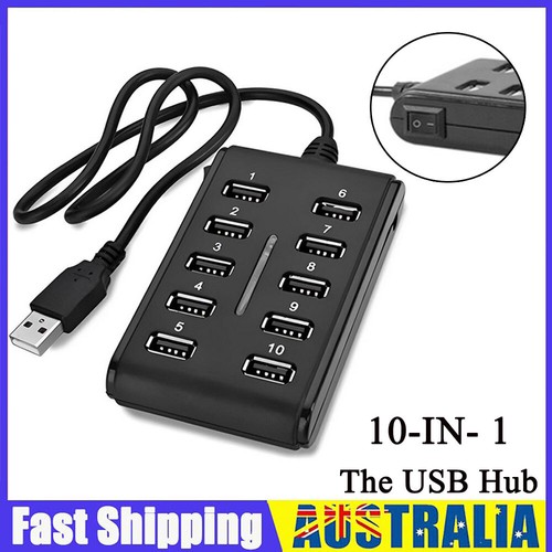 10-Port USB 2.0 Hub 480Mbps Multiplier With Individual Power Switches ...