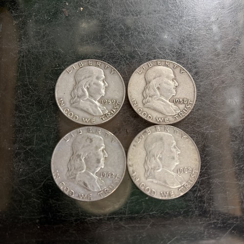 4 Ben Franklin 1958 1959 1962 Half Dollars, 90% Silver, $ 2.00 US ...