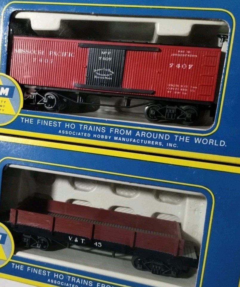 Lot of 5 AHM Rivarossi HO Scale Old Time Flat Car, Tank Car, Box Cars ...