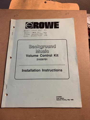 original owners manual Jukebox Rowe Background Music Volume Control Kit ...
