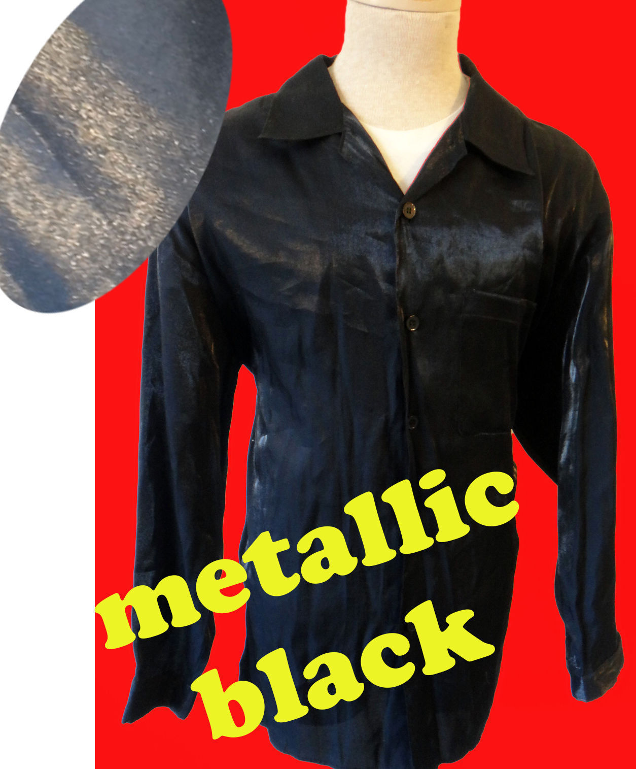 Metallic black matrix club disco shirt XL steampunk silverpunk goth ...