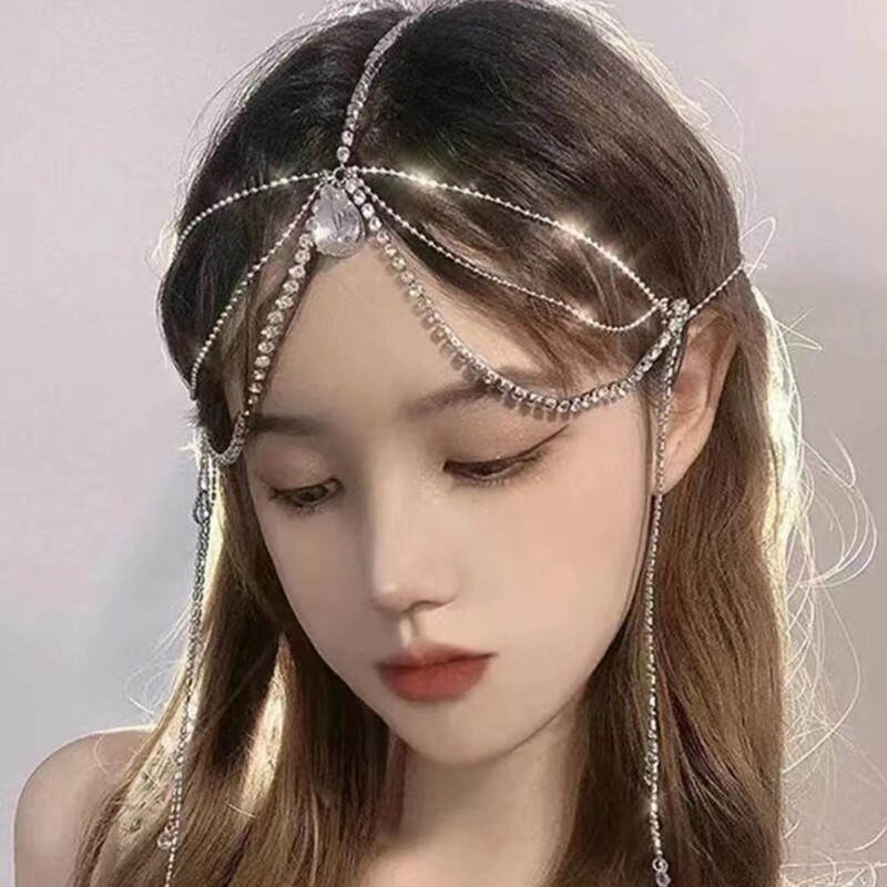 Long Water Drop Crystal Women Head Chains Rhinestones Forehead ...
