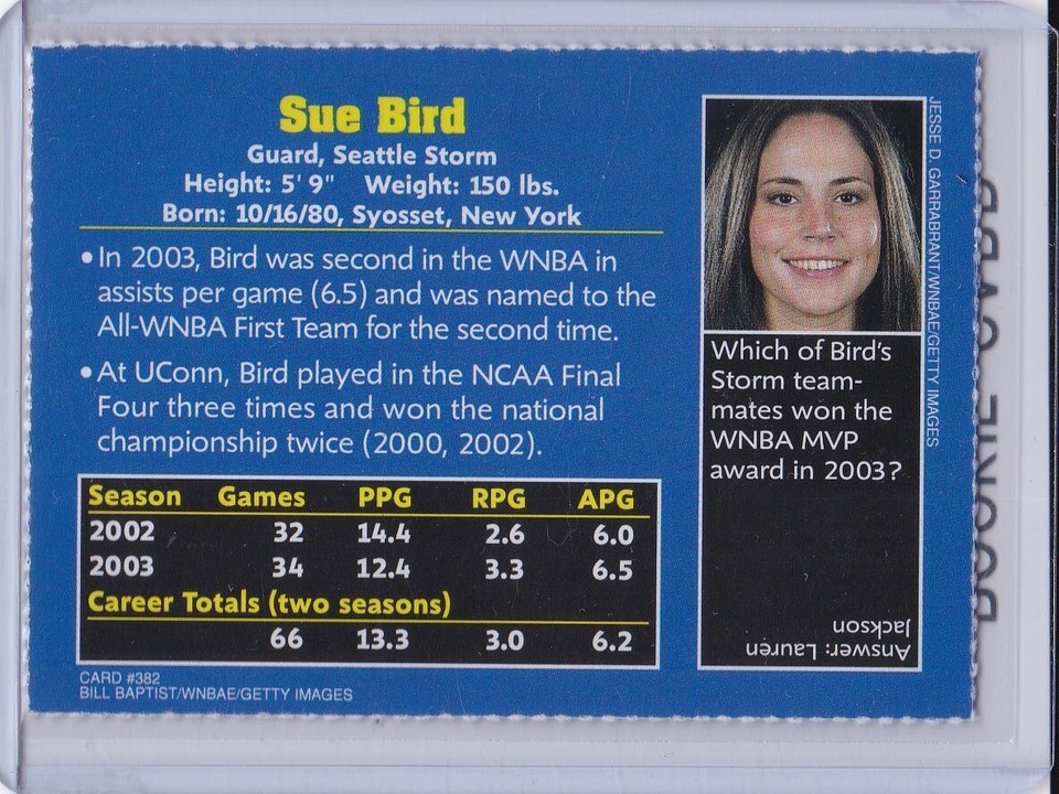 SUE BIRD ROOKIE CARD Seattle Storm RARE SI FOR KIDS Magazine Basketball ...