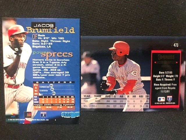 MLB - Jacob Brumfield 1994 Topps Stadium Club & 1994 Donruss Baseball ...