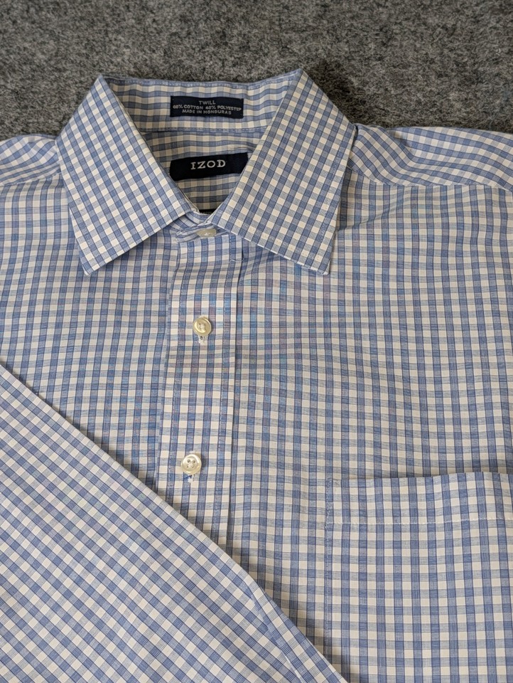 IZOD Regular Fit Long Sleeve Shirt Casual Men's 16 -34/35 Twill Blue ...