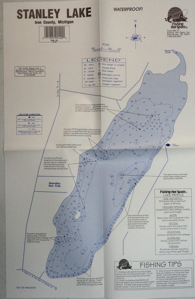 Stanley Lake (Michigan) Fishing Map, Waterproof, Depth Contours, Tips # ...