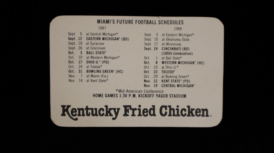 1987 1988 Miami College Football Schedule "Kentucky Fried Chicken" | eBay