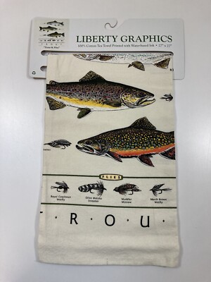 Trout And Flies Tea Towel 27x27 Fly Fishing | eBay