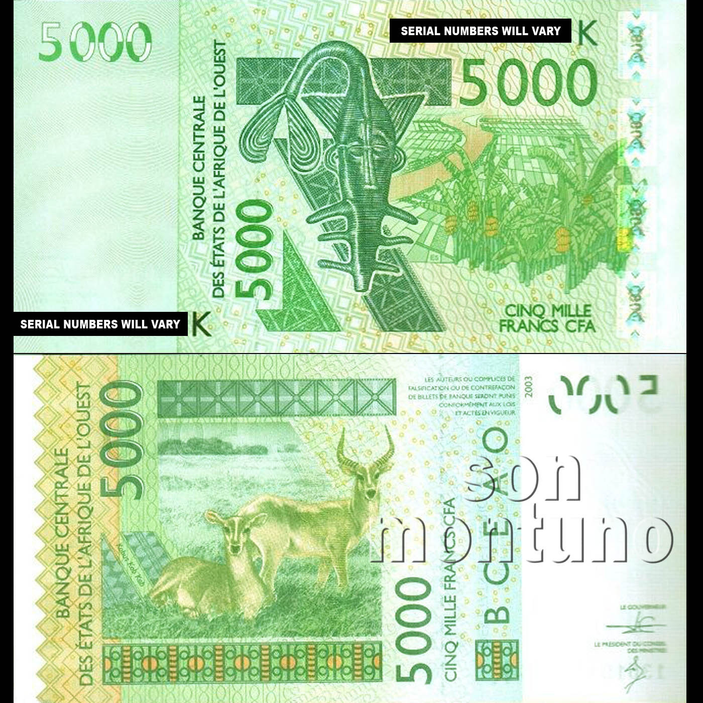 2003 / 2014 WEST AFRICAN STATES Senegal 5000 francs Banknote SEQUENTIAL ...