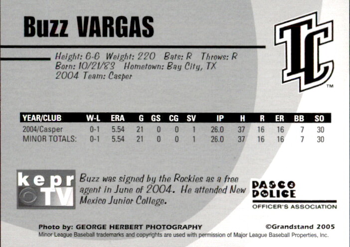 2005 Tri-City Dust Devils Grandstand #18 Buzz Vargas Bay City Texas TX ...