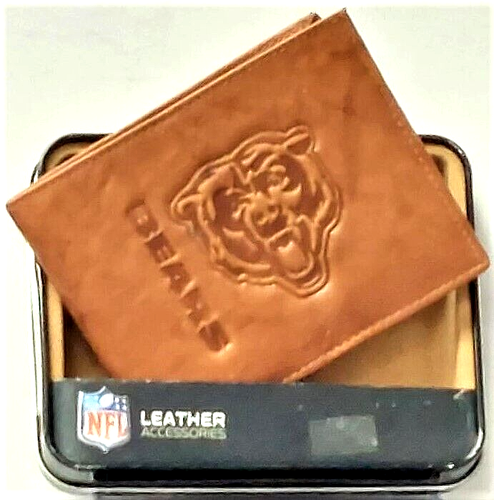 Chicago Bears Leather Embossed Bi-Fold Tan Wallet New Rico | eBay