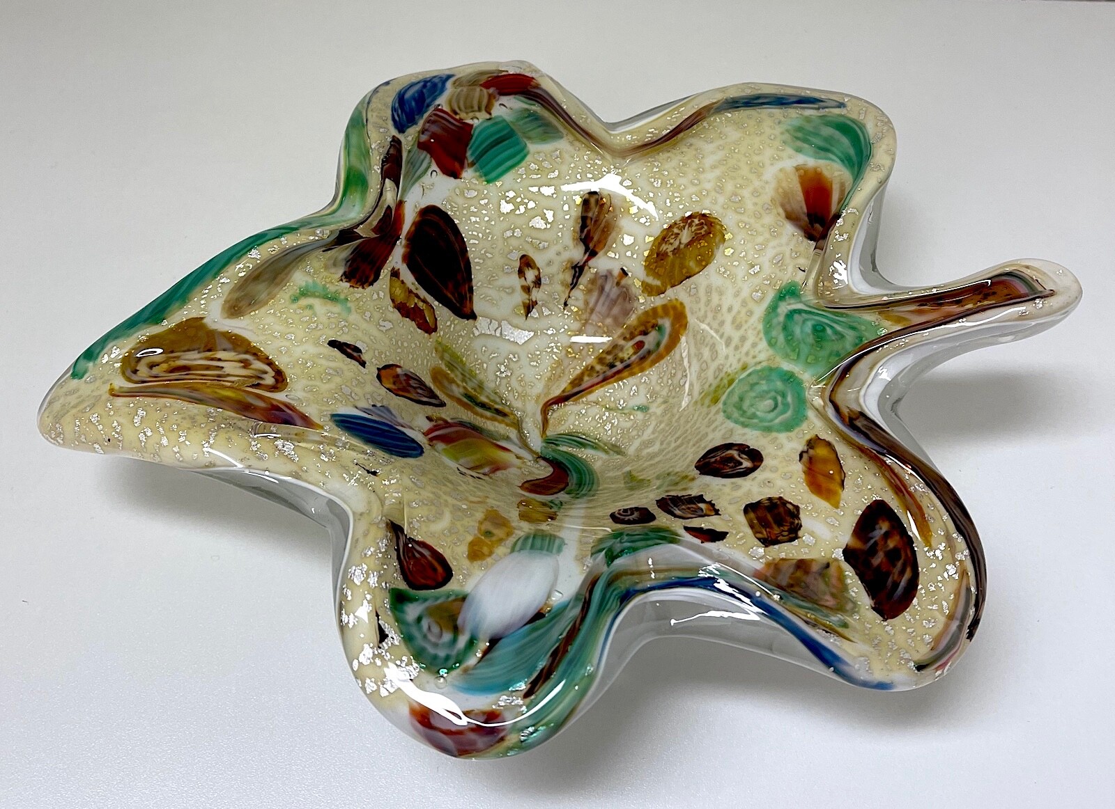 Murano AVEM Glass Leaf Bowl w Gold Silver Inclusions MCM Italian Art ...