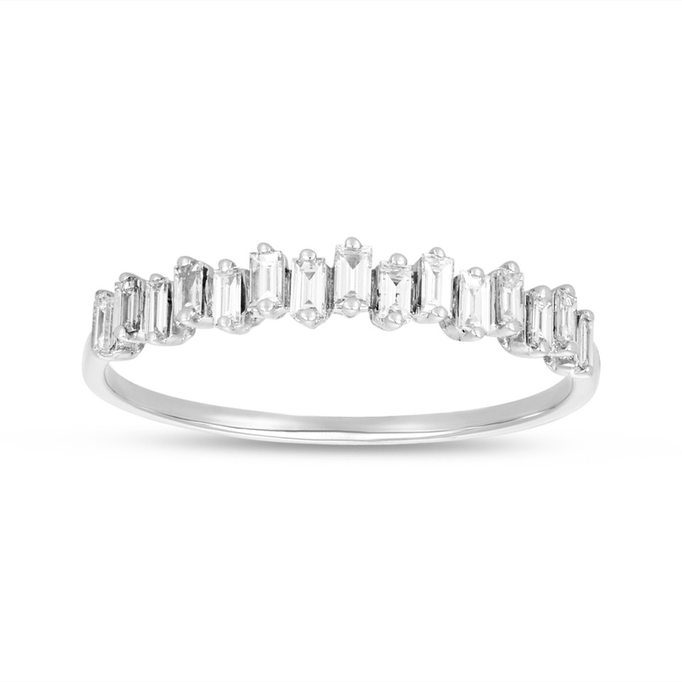 0.30CT Jagged Baguette Diamond Ring 14K White Gold Ring - Natural ...