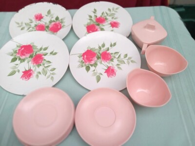 VTG (18) PC. ROSE w GREEN LEAVES MELMAC MARCREST BROOKPARK OD ...