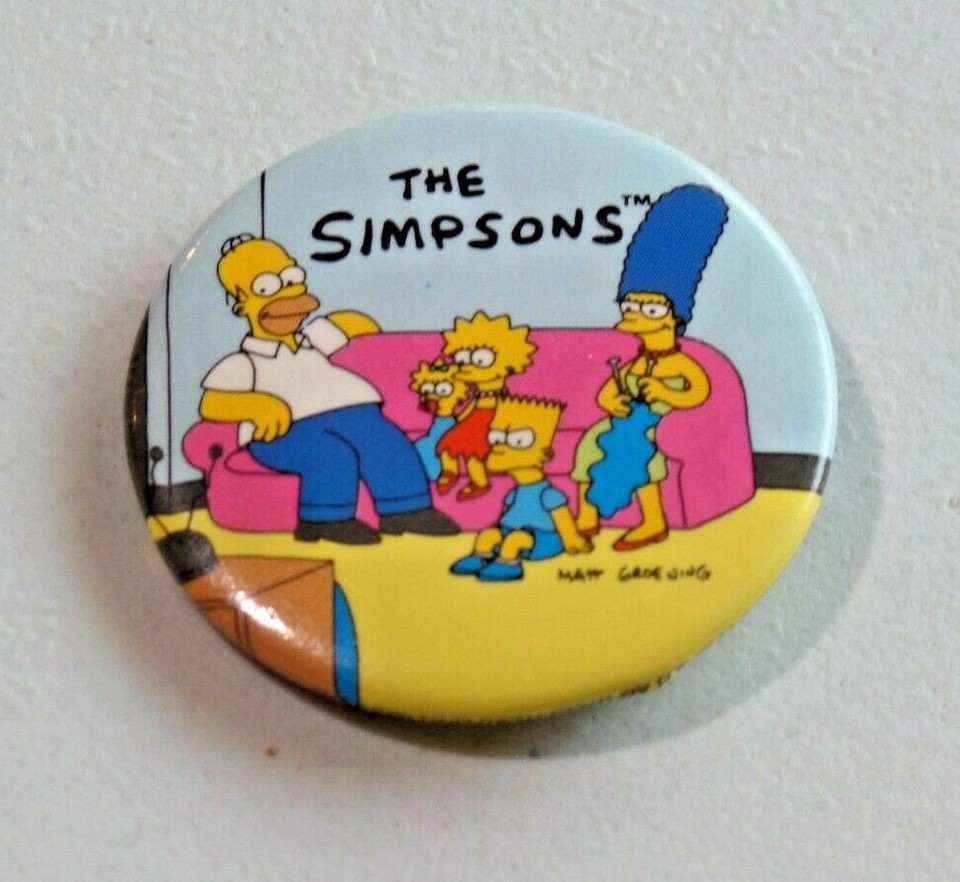 Vintage Pinback Button The Simpsons Family on Couch Matt Groening 1989 ...