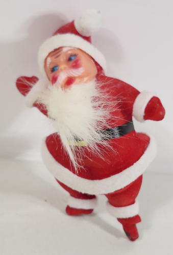 Vintage Blue Eyes Flocked Santa Claus Christmas Ornament 4” Holiday ...