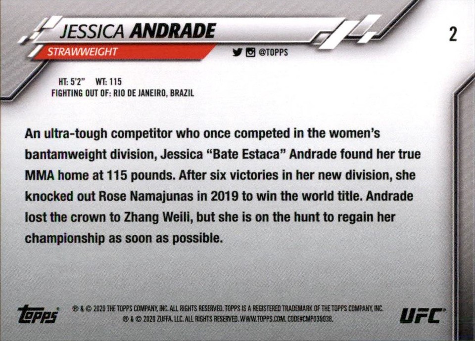 2020 Topps UFC #2 Jessica Andrade | eBay
