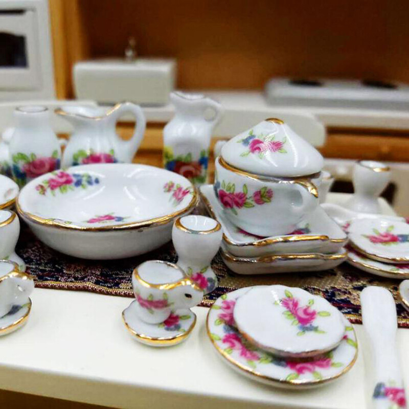 40pcs/set DollHouse 1:12 Scale Miniature Tableware Porcelain China Tea ...