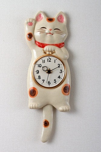 Lucky cat Japanese SETO ware porcelain Manekineko wall pendulum clock ...