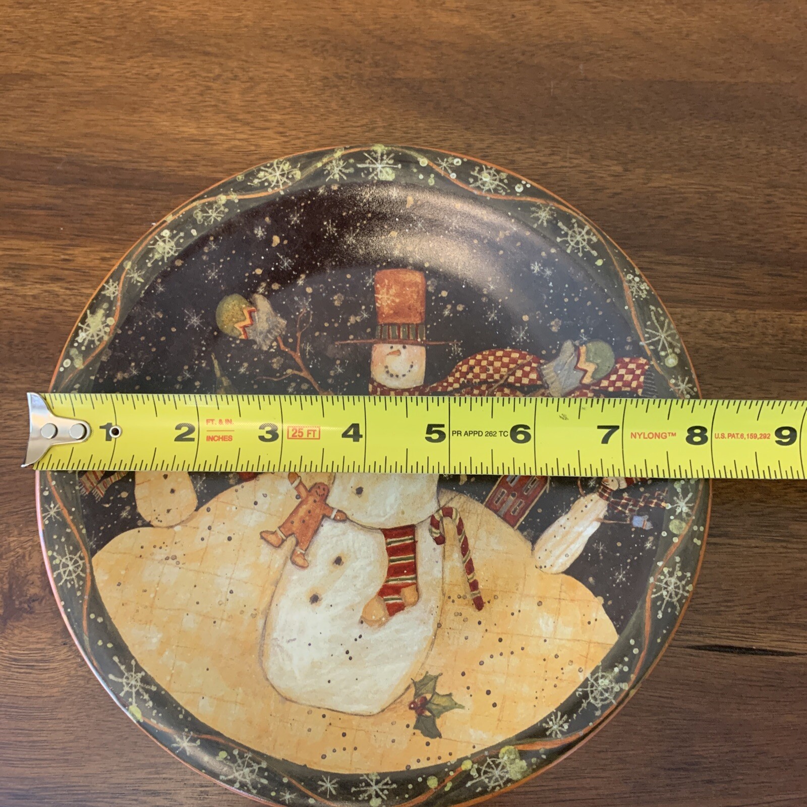 Set of 4 Vintage Folk Snowman Large Flakes Christmas Salad Plates Susan ...