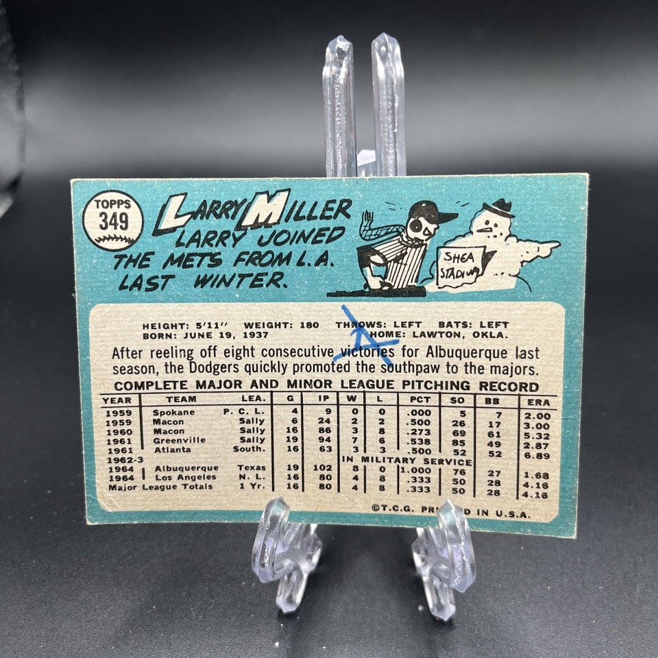 1965 Topps Set-Break #349 Larry Miller (cr) - New York Mets - Lot5608 ...