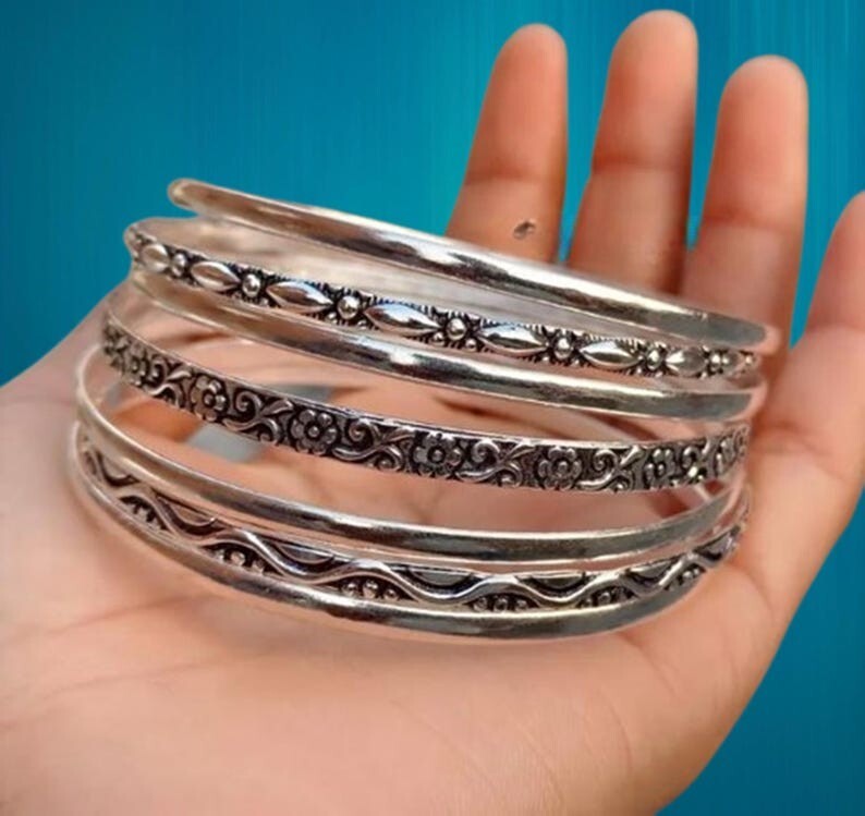 925 Sterling Silver Bangles, 7 Set Bangles, Stackable Bangles, Silver ...