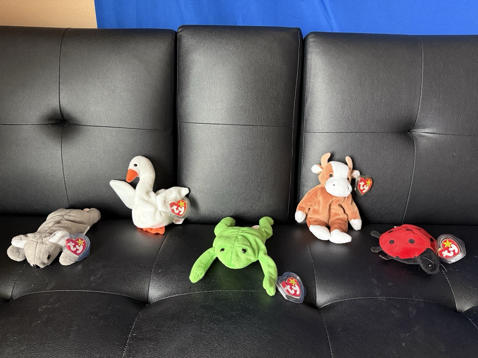NWT Lot of 5 Beanie Babies Ladybug Koala Cow Swan frog