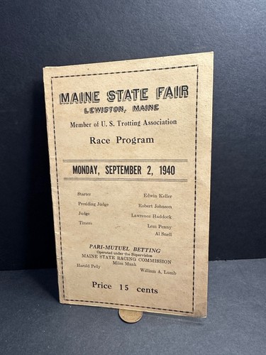 Vintage 1940 Maine State Fair Horse Racing Program | eBay