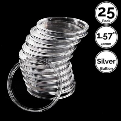 25 Pack 1.57" 40 mm Clear Coin Capsule Holders For 1 Oz Silver Bullion ...