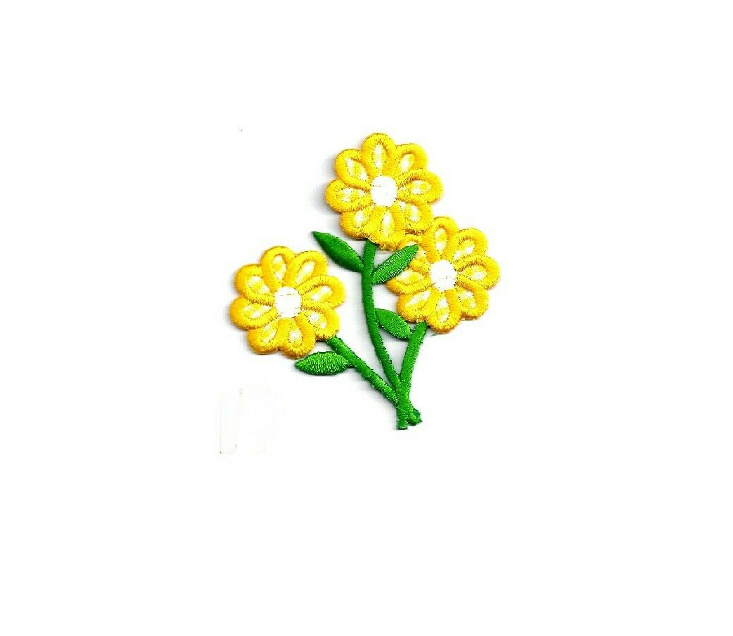 FLOWER YELLOW CHECKERED TRIO EMBROIDERED IRON ON APPLIQUE PATCH | eBay