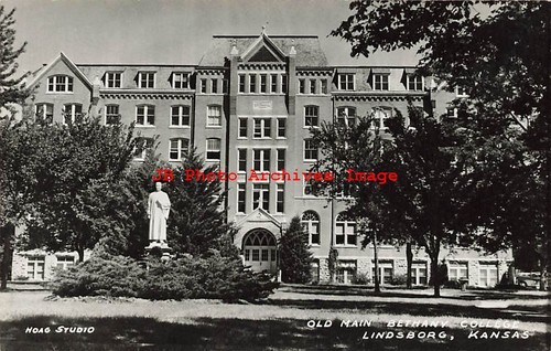 KS, Lindsborg, Kansas, RPPC, Bethany College, Old Main, Hoag Studio ...