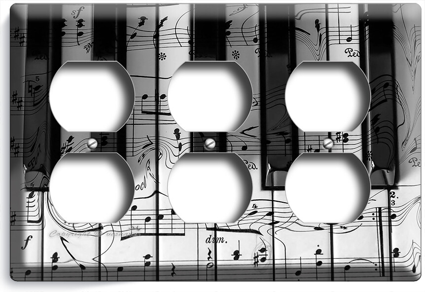 LIGHT SWITCH OUTLET WALL PLATE BLACK & WHITE PIANO KEYS NOTES MUSIC ...