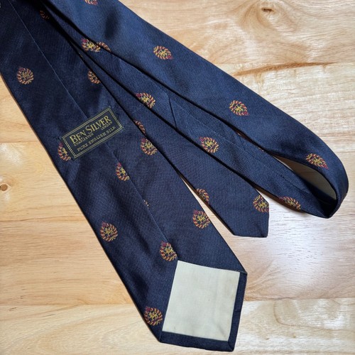Ben Silver Charleston Tie English Silk Navy Blue Shield Crest | eBay
