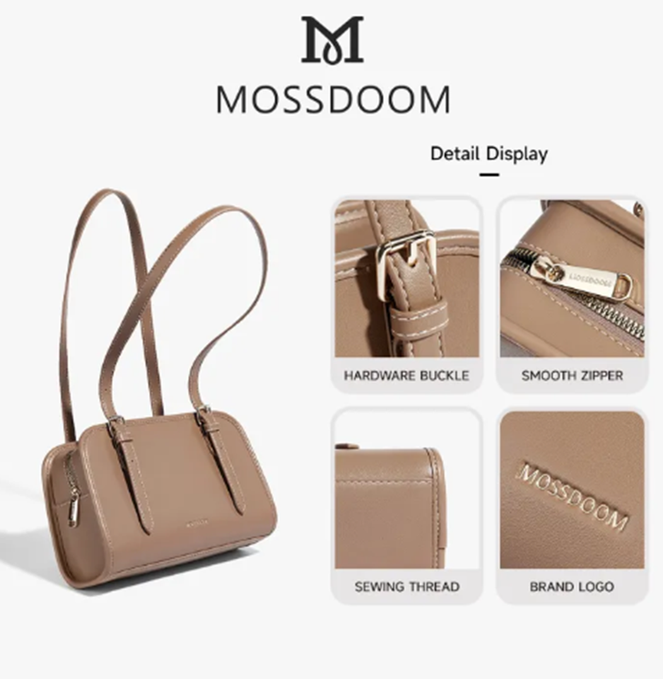 Mossdoom Shoulder Bag Beige&Black PU Leather Minimal Simple Korean ...