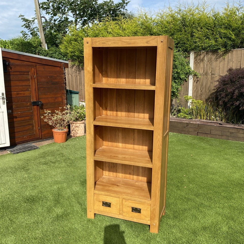 Quercus Rustic Solid Oak Tall Bookcase Oak Furniture Land | eBay UK
