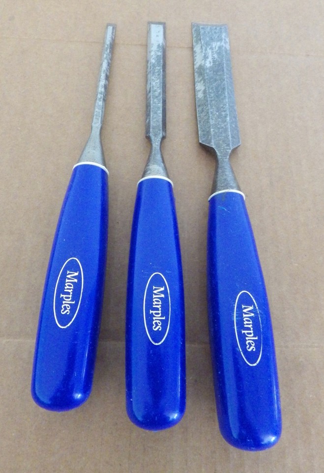 5 vtg Marples Greenlee bevel edge chisel set woodwork Sheffield 1" 1/2 ...