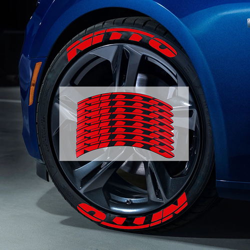 NITTO Permanent Tire Lettering Stickers Rubber 1.38" 15"-24" 9 Pcs Red ...